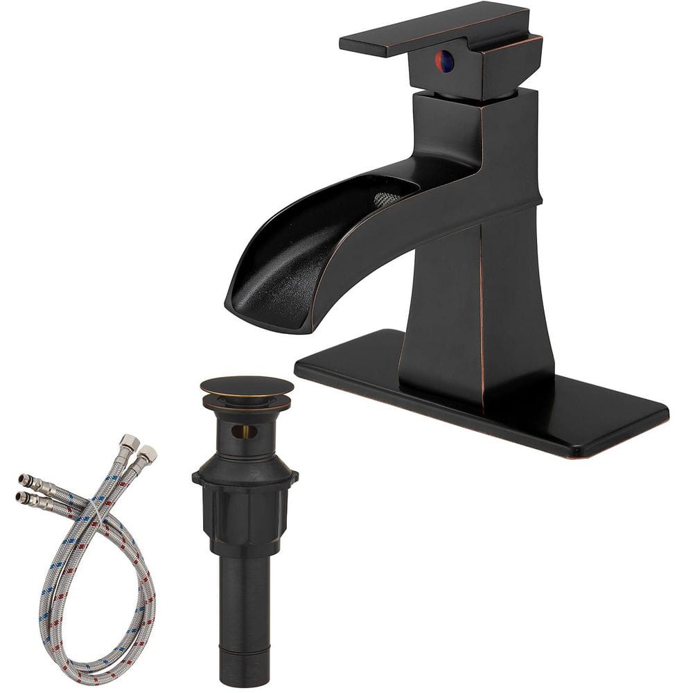 HOMEMYSTIQUE Single Handle Waterfall Spout Bathroom Sink Faucet with ...