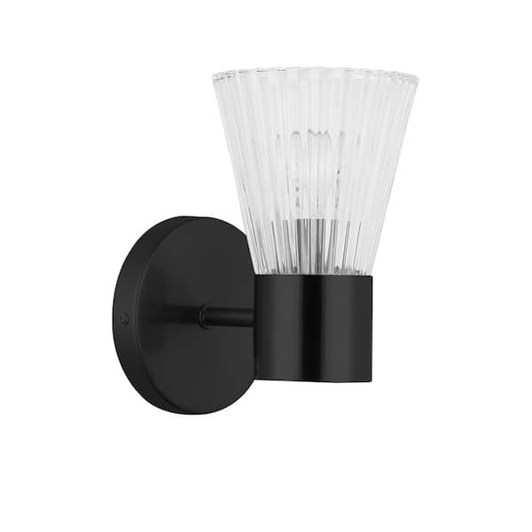 Dainolite Vienna 1-Light Matte Black Wall Sconce with Clear Glass Shade ...