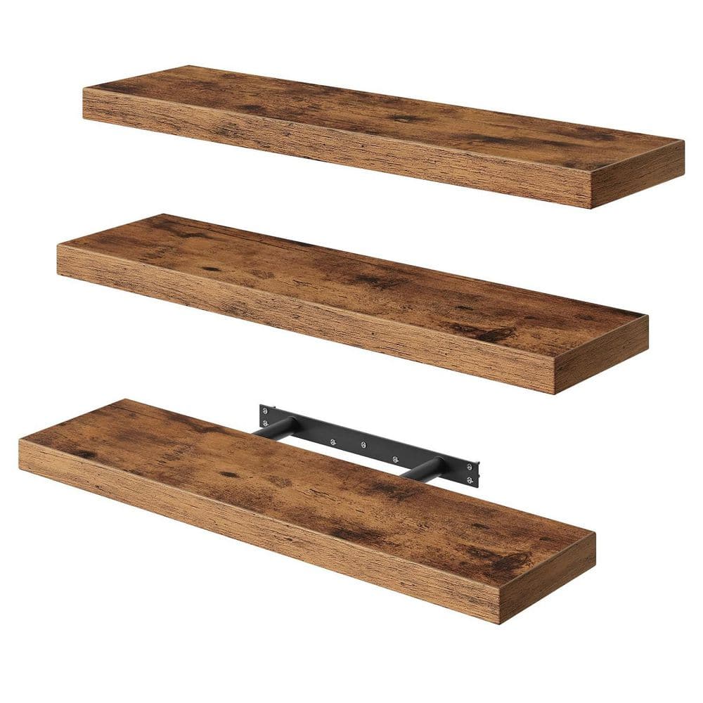 23.6 in. W x 7.9 in. D Rustic Brown Wood Floating Shelves for Wall ...