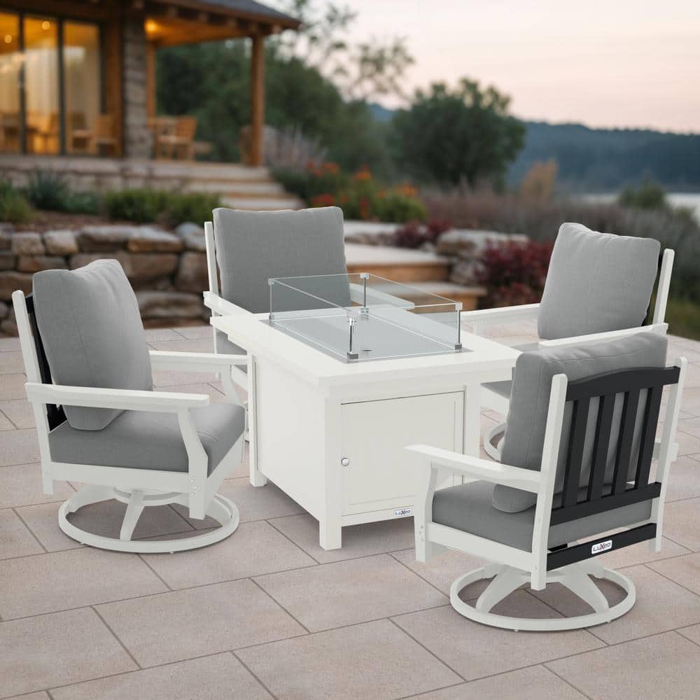 LuXeo Cortina 25 in. H x 45 in. W White 5-Piece Plastic Patio Fire Pit ...