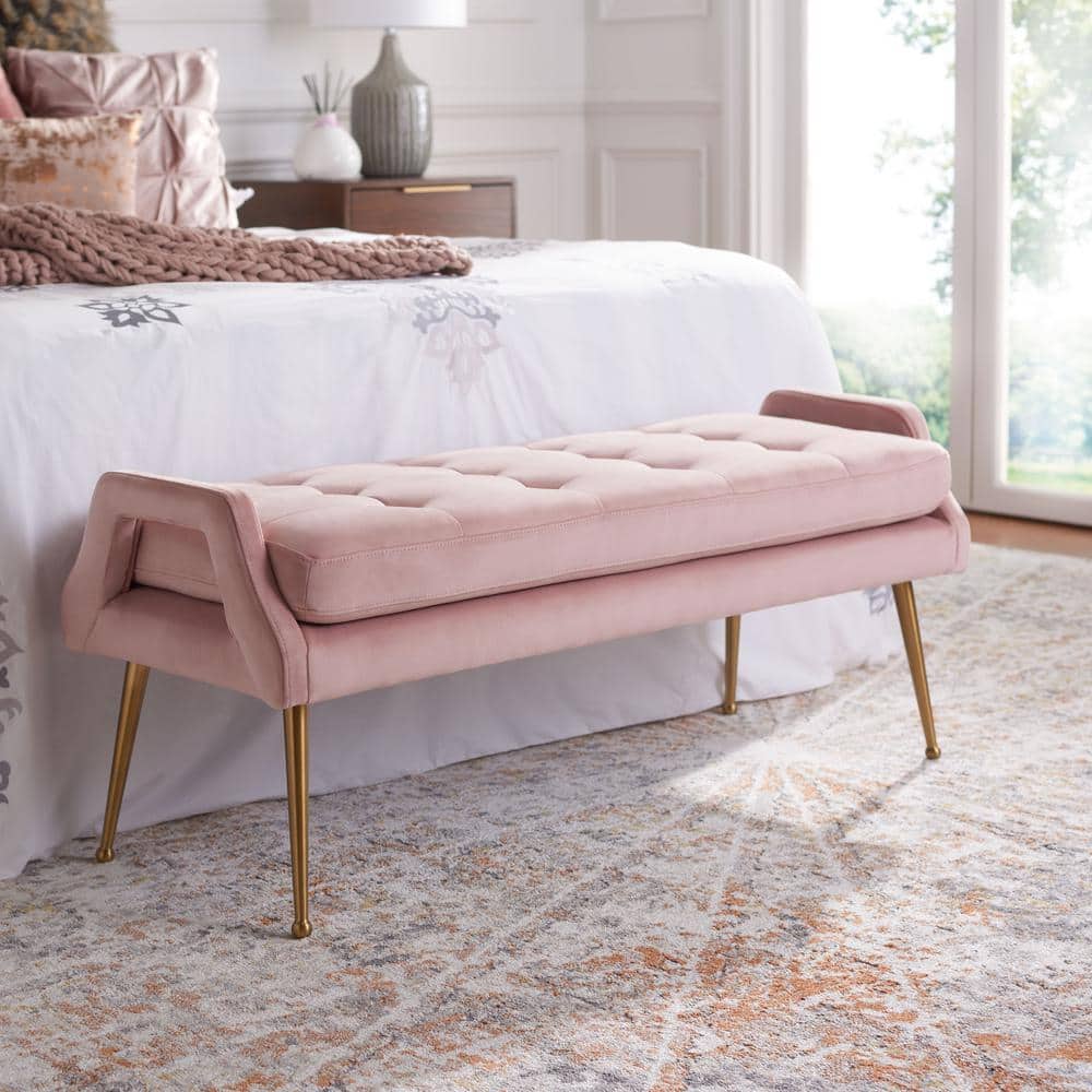SAFAVIEH Everdeen Pink/Gold Entryway Bench With Cushion 47.64 in ...