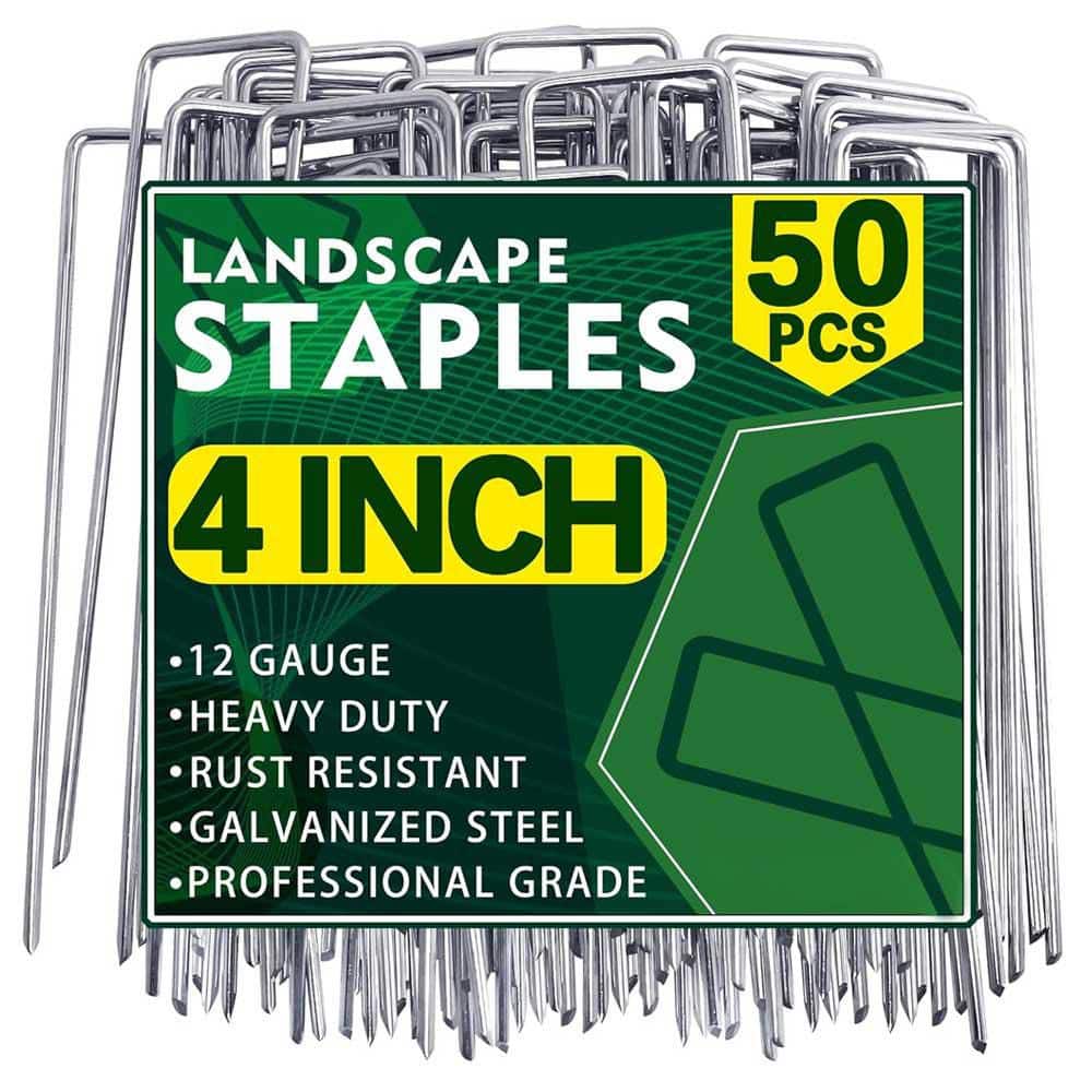 .N/A 50 Pack 4 in. Galvanized Iron Landscape Staples for Garden and ...