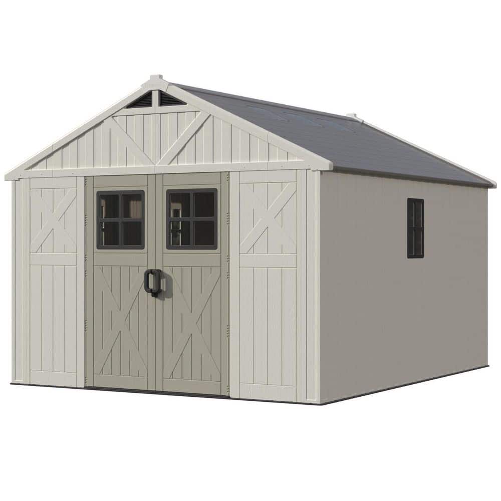 Patiowell 10 ft. W x 12 ft. D Outdoor Storage Resin Shed with Floor ...