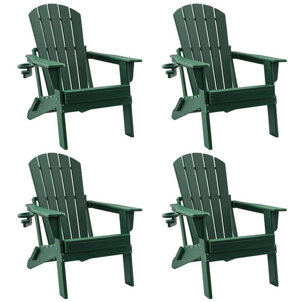 UPLAND HDPE Folding Adirondack Chair with Cup Holder, Weather-Resistant ...