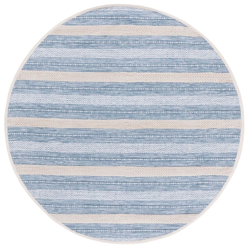SAFAVIEH Montauk 6 ft. x 6 ft. Silver/Ivory Modern Striped Round Area ...