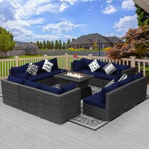 NICESOUL Large Gray 13-Piece 12-Seats Wicker Patio Fire Pit Sofa Set ...