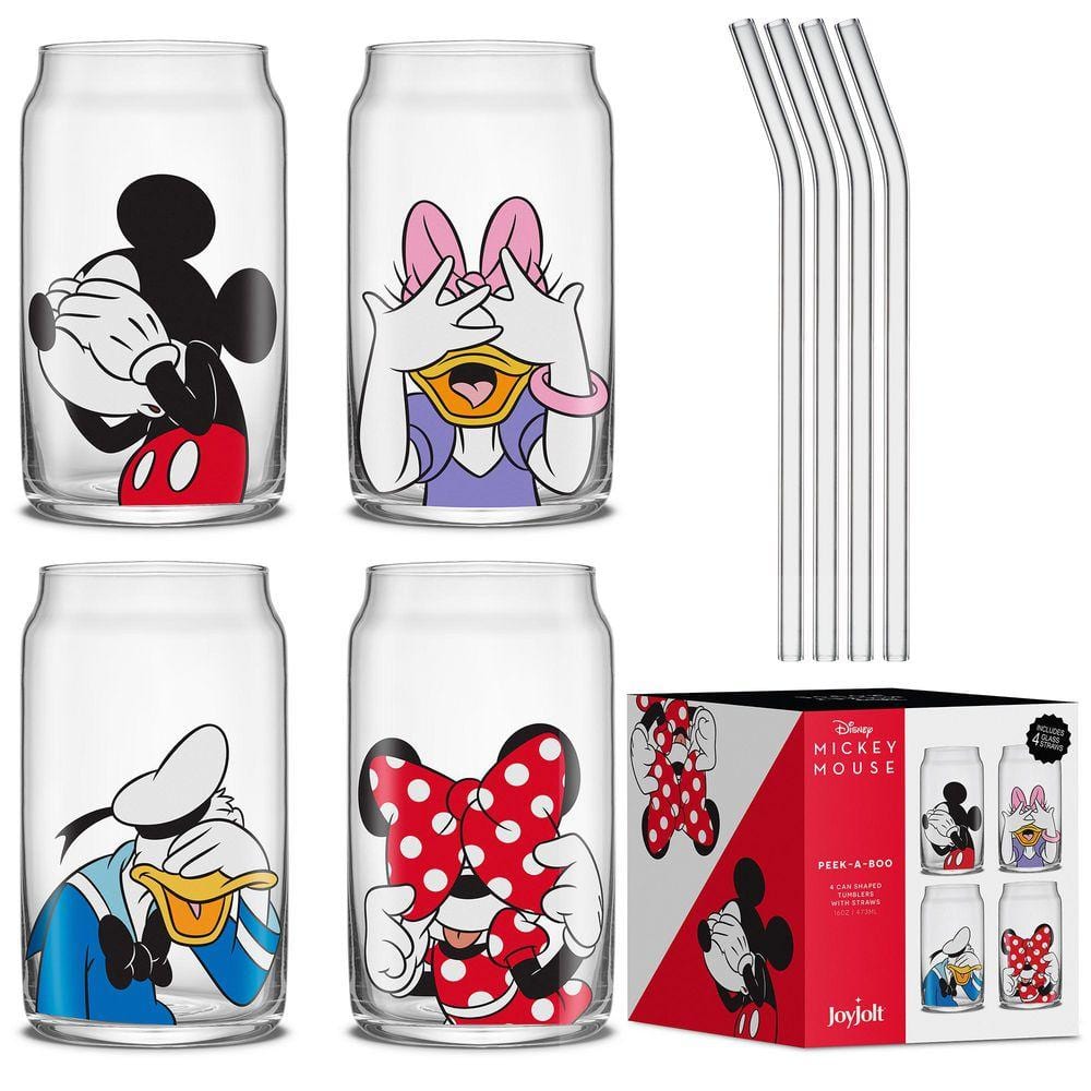 JoyJolt Disney Can Glass Set, Set of 4-Pieces Glasses With 4 Clear ...