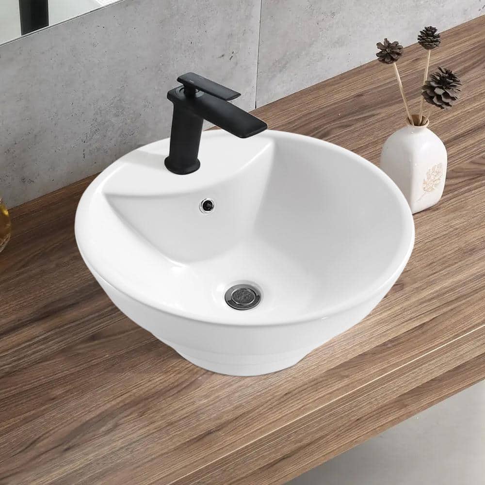Satico 17 in. Ceramic Round Above Counter Sink Basin Top Mount Vessel ...