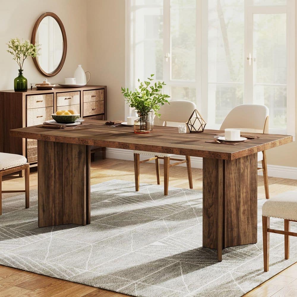 BYBLIGHT Rustic Dark Brown Engineered Wood 63 in. Double Pedestal ...