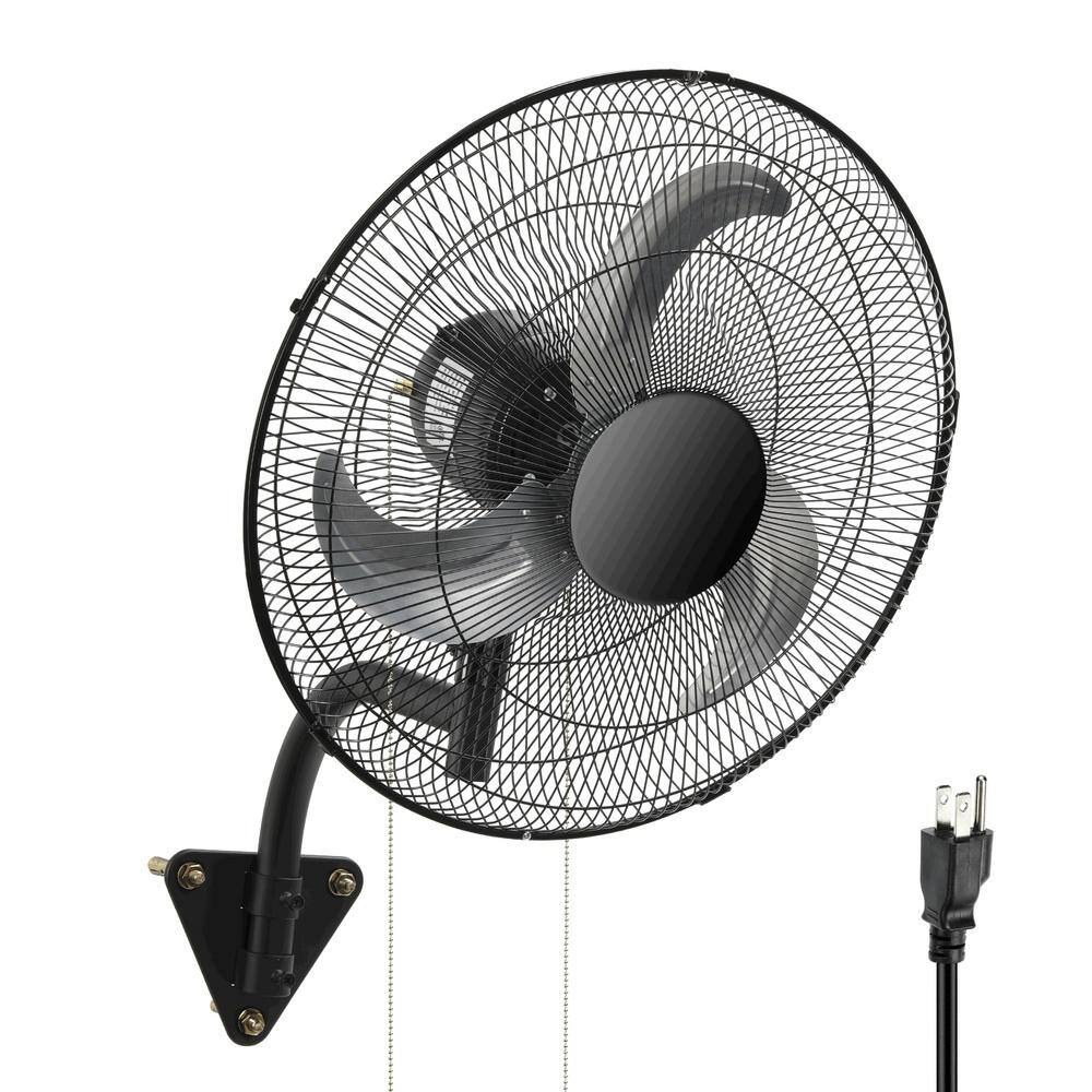 Amucolo 20 in. 3-Speeds Quiet Wall Fan in Black with 120-Degree ...