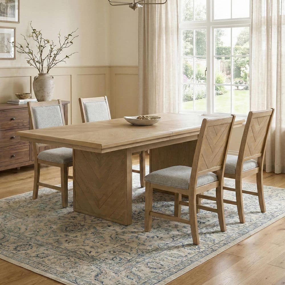 Furniture of America Reese 5-Piece Rustic Chevron Rectangle Natural ...