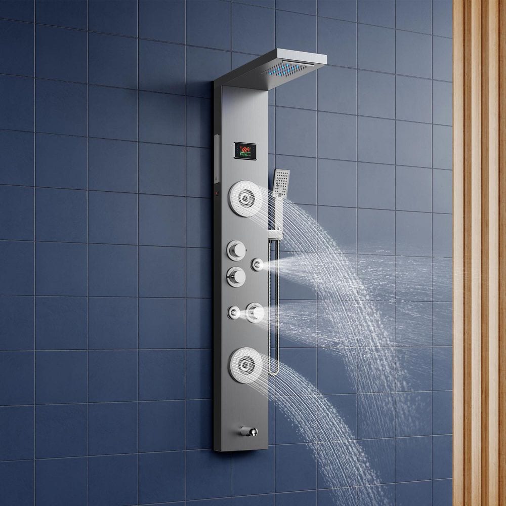 androme 55 in. 6-Jet LED Shower Panel System with Rainfall Waterfall ...