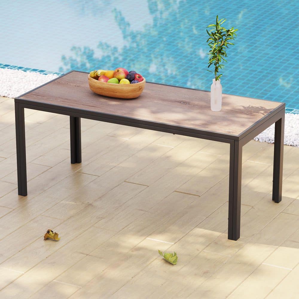 Sonkuki Patio Coffee Table Rectangular with Metal Frame PDC Table Top R ...