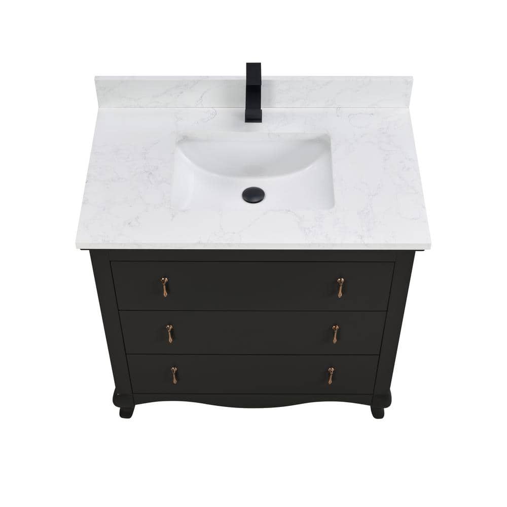 Legion Furniture WS2512-36-TB 36 in. Single Sink Vanity Tricorn Black Bath Vanity with White 1 ...