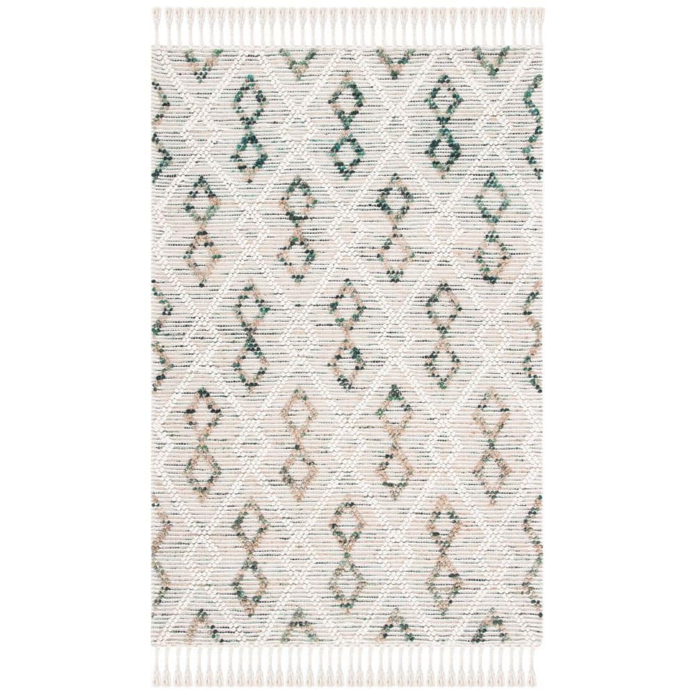 SAFAVIEH Natura 4 ft. x 6 ft. Ivory/Emerald Diamond Monochrome Area Rug ...
