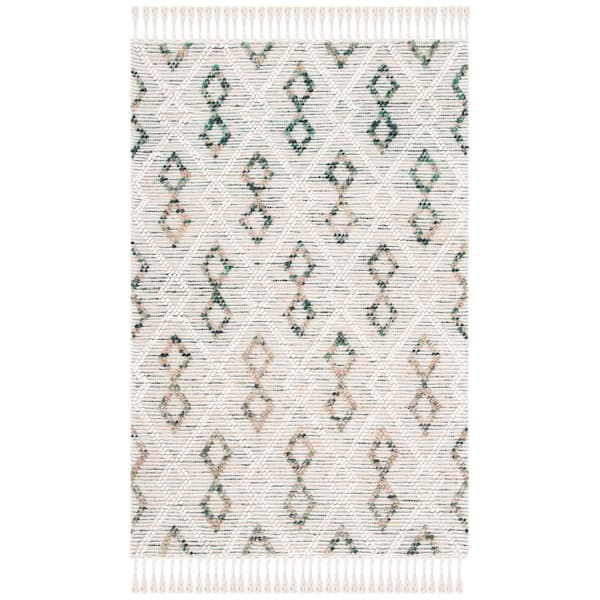 SAFAVIEH Natura 8 ft. x 10 ft. Ivory/Emerald Diamond Monochrome Area ...