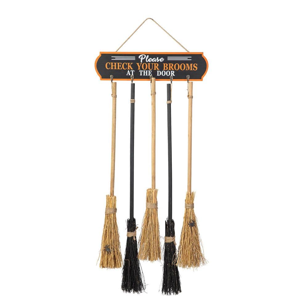 Glitzhome 42 in. Halloween Wooden Brooms Parking Porch Decor 2006300046 ...