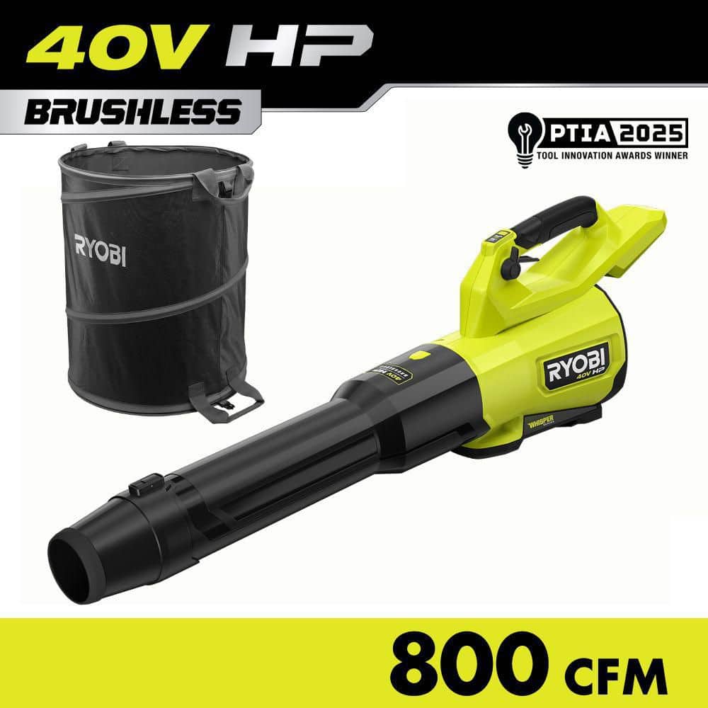 RYOBI 40V HP Brushless 800 CFM Whisper Series Blower with Lawn and Leaf ...