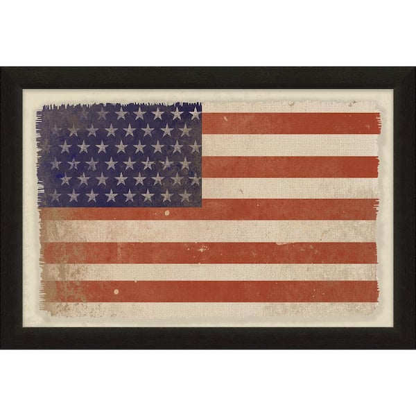 CARPENTREE INC Vintage Patriotic Collection "American Flag" By Carpentree Framed Natural Canvas ...