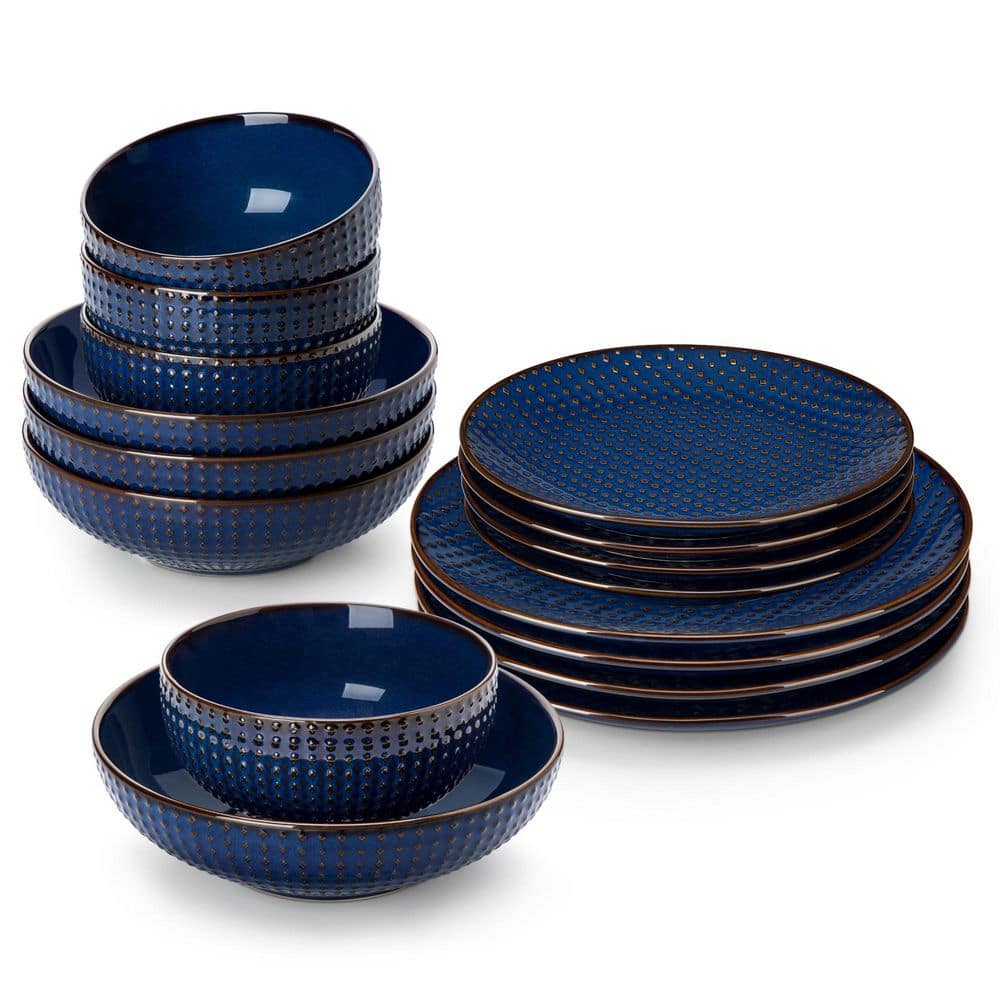 MALACASA 16-Piece Blue Stoneware Dinnerware Set Service for 4-Bowls and ...
