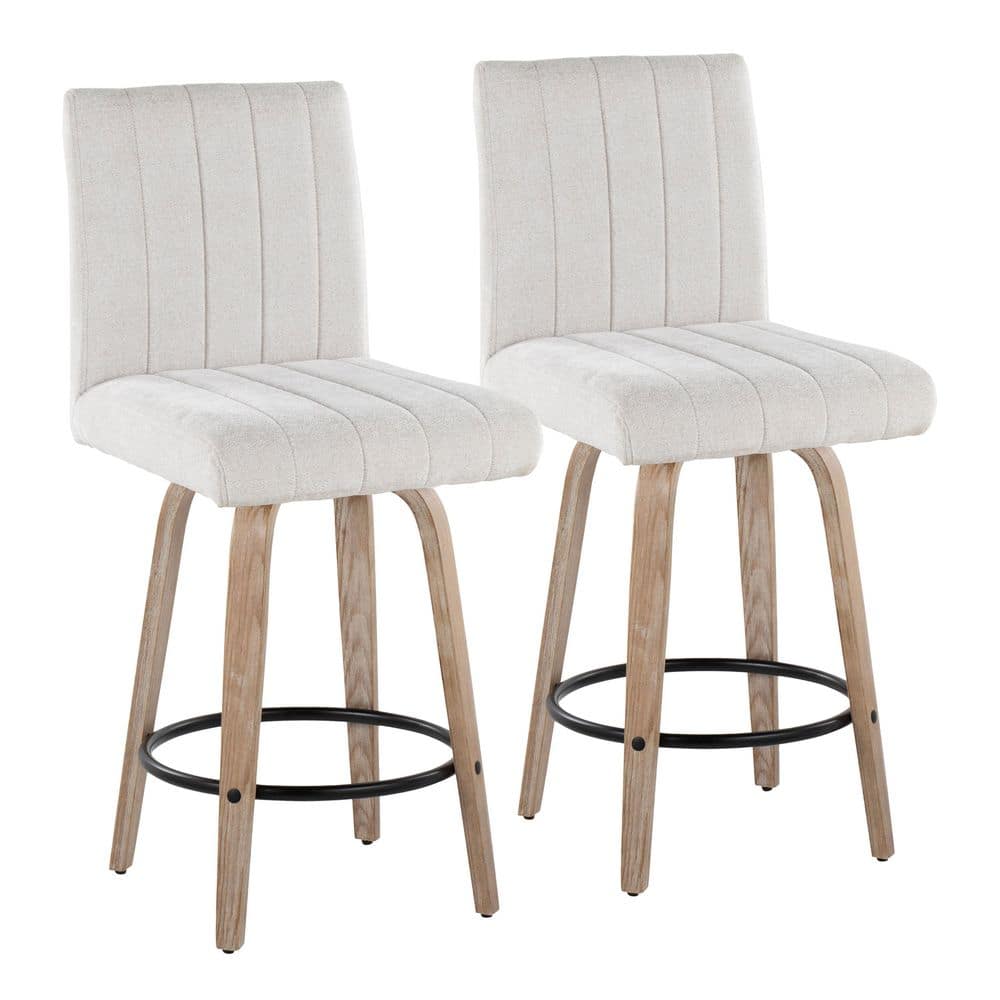 Lumisource Hank 26 in. Whitewashed Wood and Light Grey Fabric Fixed ...