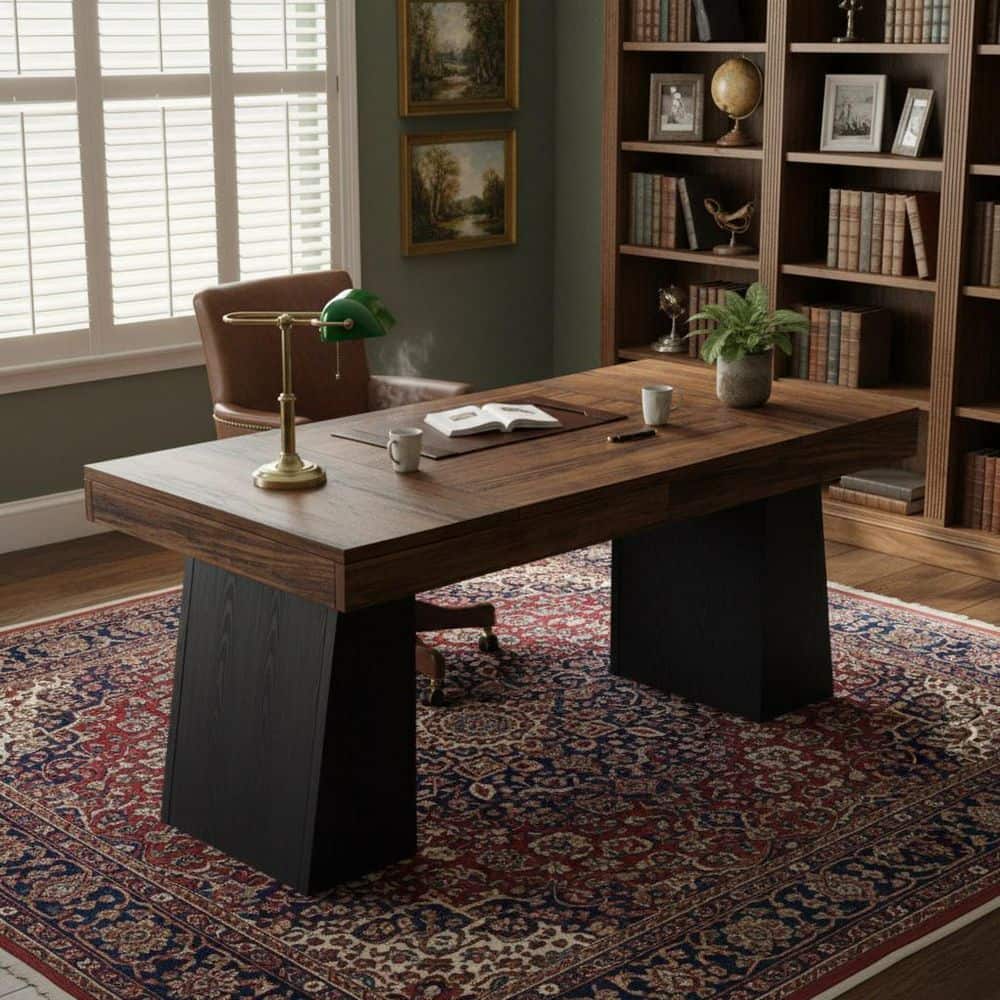 BYBLIGHT Moronia 55 in. Farmhouse Rectangle Rustic Brown & Black Wood ...