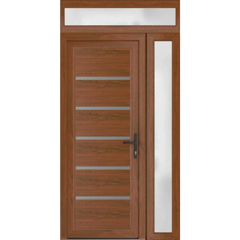 VDOMDOORS 52 in. x 80+14 in. Left-hand/Inswing Frosted Glass Walnut ...