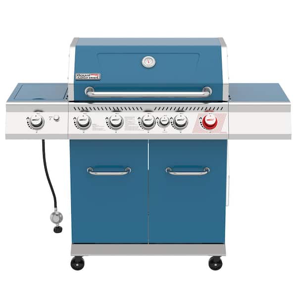 Royal Gourmet 7 Burner Propane Gas Grill in Blue, Sear Burner, Rear ...