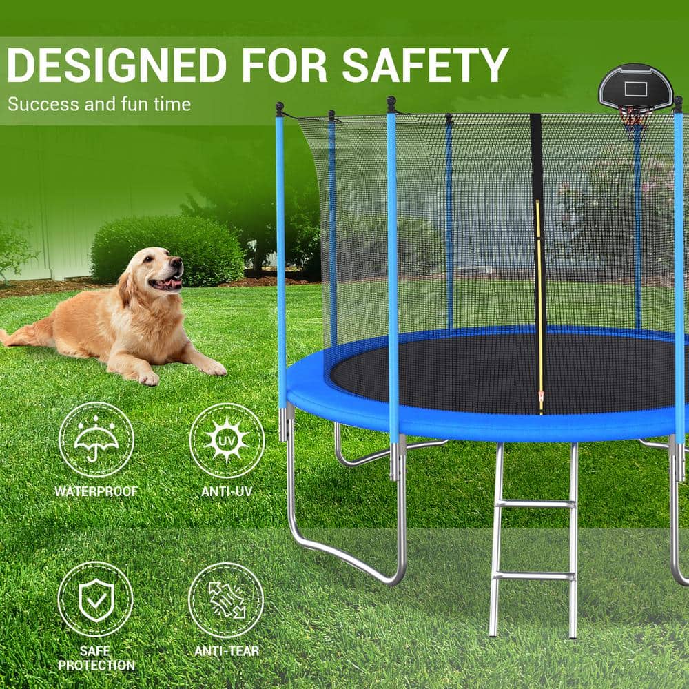 SUNRINX 14 ft. Outdoor Trampoline with Basketball Hoop and Safety Net ...