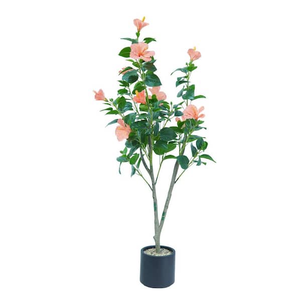 MOVECOM 4 ft. Artificial Hibiscus Tree, Artificial Plant Made of Silk ...