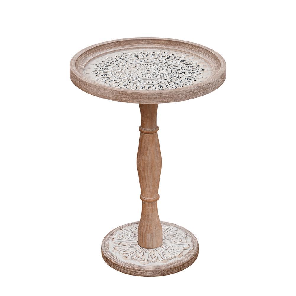 Ahokua 17.51 in. Natural White Round MDF End Table AH-STRNW206 - The ...