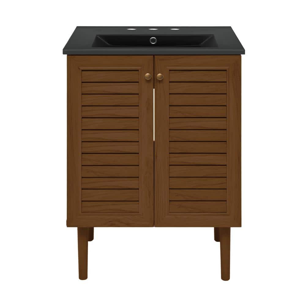 Swiss Madison Bron 24 in. Freestanding Bathroom Vanity in Brown Oak with Black Ceramic 3-Hole ...