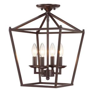 matrix decor 15.4 in 4-Light Bronze Industrial Semi-Flush Mount Ceiling ...