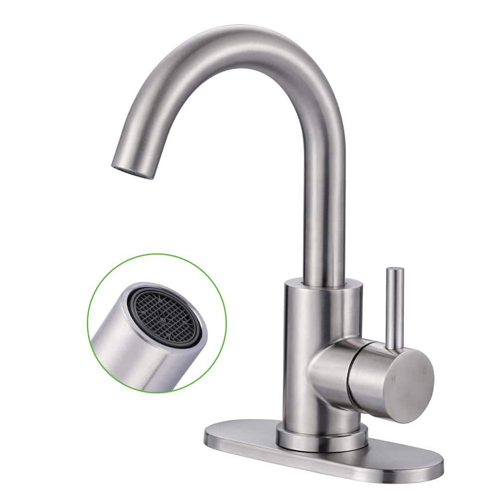WOWOW Single Handle Bar Faucet with All Mounting Hardware in Brushed ...