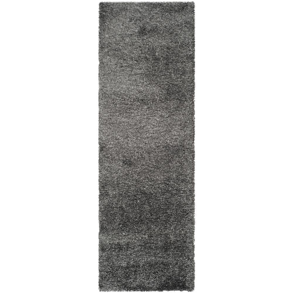 SAFAVIEH California Shag Dark Gray 2 ft. x 15 ft. Solid Runner Rug ...