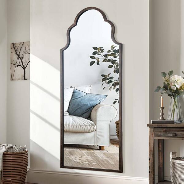 Bronze 59 in W x 24 in. H Metal Right-Angled Arched Full-Length Mirror ...