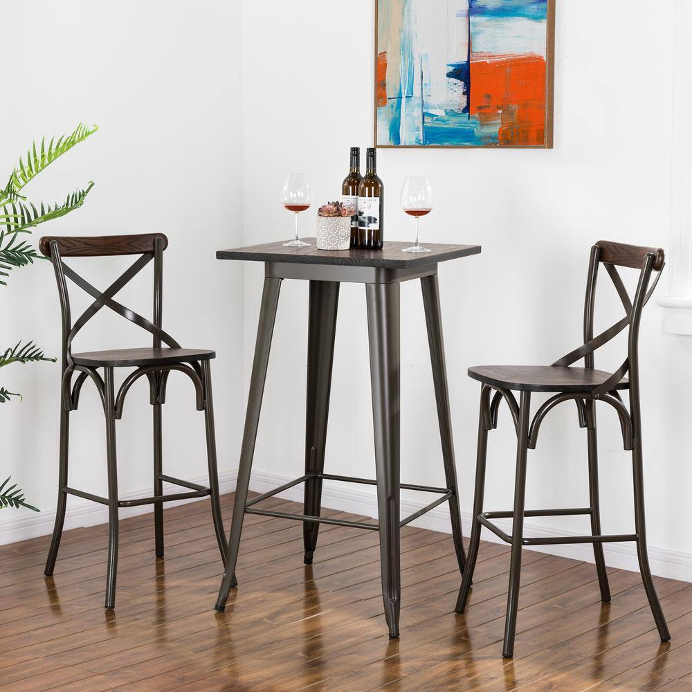 Glitzhome Rustic Steel Square Bar Table and Bar Stool Set 2001100019 ...