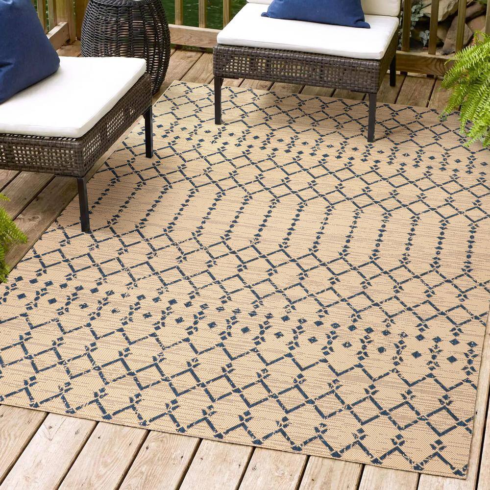 JONATHAN Y Ourika Moroccan Geometric Textured Weave Beige/Navy 5 ft. x ...