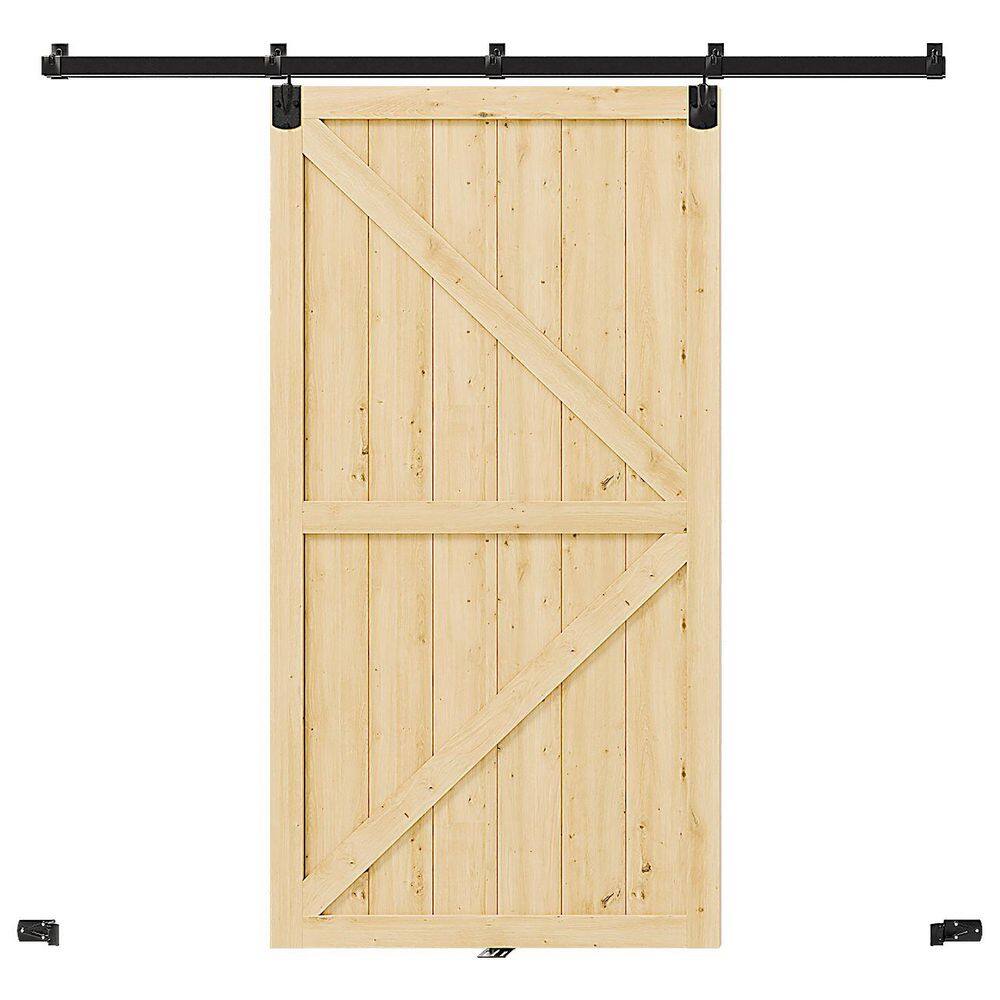 TENONER 42 in. x 80 in. K-Shaped Solid Pine Wood Light Brown Primed ...