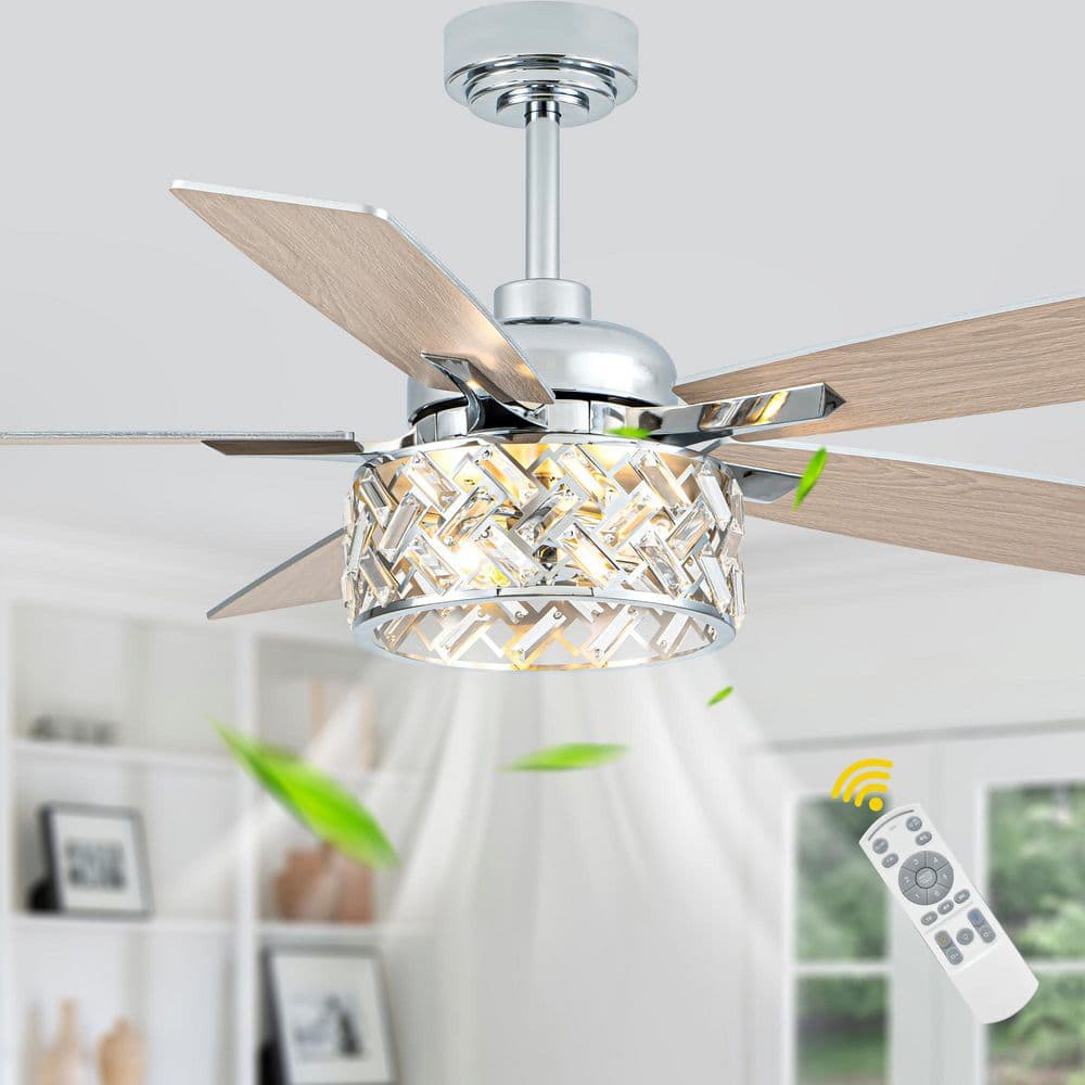 Oaks Aura Laurel 52in.Modern Elegant Silent Chrome Glam Crystal Ceiling ...