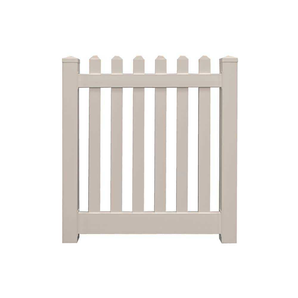 Weatherables Plymouth 4 ft. W x 3 ft. H Tan Vinyl Picket Fence Gate Kit ...