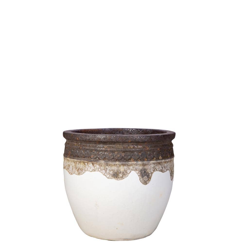 24 in. x 22 in. Individual Ceramic Coin Pot Volcanic Rust/Matte White ...