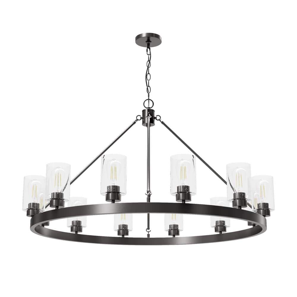 Hunter Hartland 12-Light Noble Bronze Wagon Wheel Chandelier with Clear ...