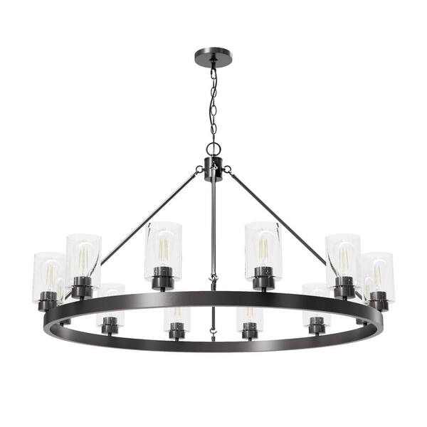 Hunter Hartland 12-Light Noble Bronze Wagon Wheel Chandelier with Clear ...