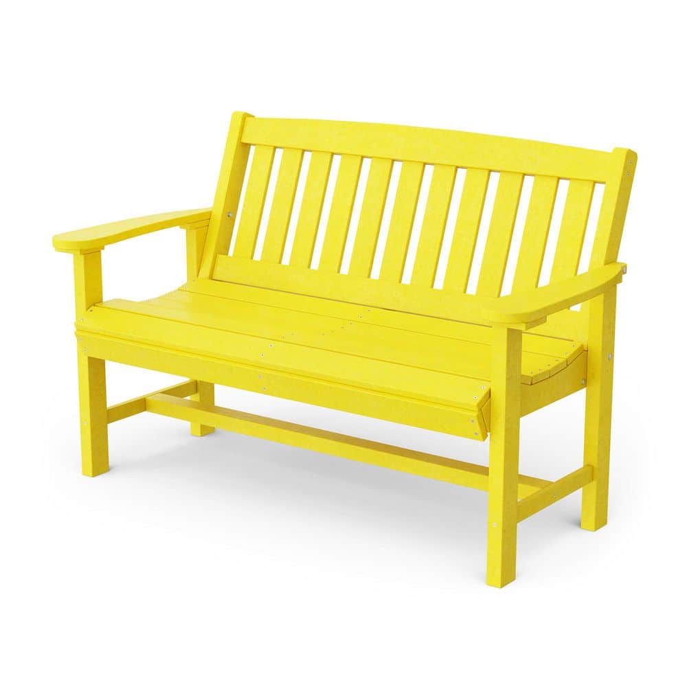 Wildridge Classic Lemon Yellow HDPE Plastic Outdoor Mission Bench LCC ...