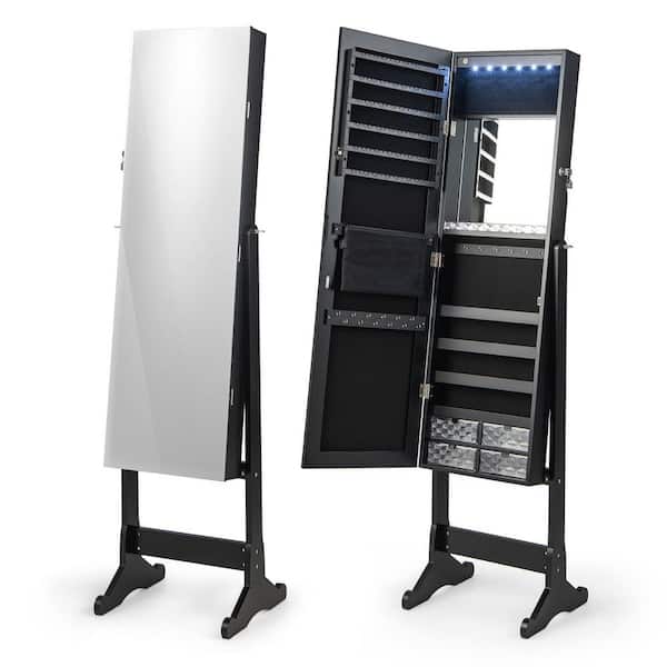 Mecale 16 in. x 62 in. Black MDF Freestanding Jewelry Boxes Organizer ...