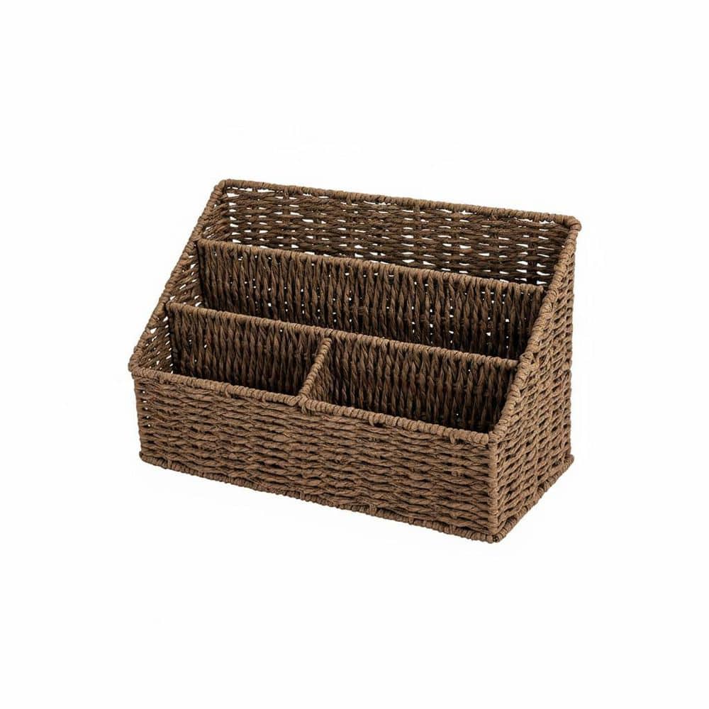 7.75 in. x 12.5 in. Brown Woven Rattan Countertop Mail Organizer ...