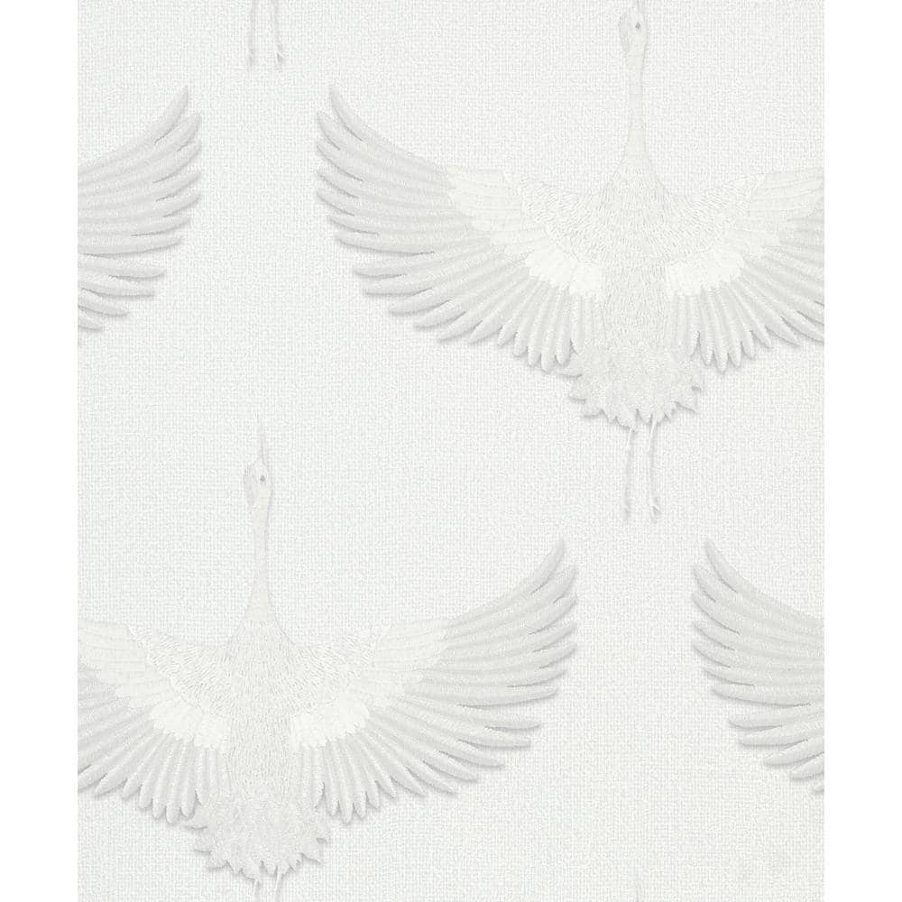 Kumano Collection White Textured Flying Storks Pearlescent Finish Non ...