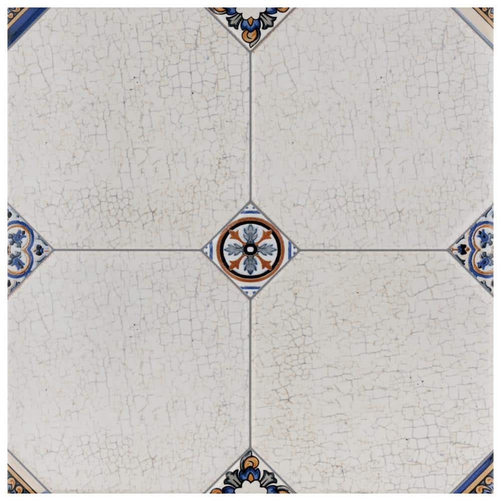 Merola Tile Manises Decor Blanco 13-1/8 in. x 13-1/8 in. Ceramic Floor ...