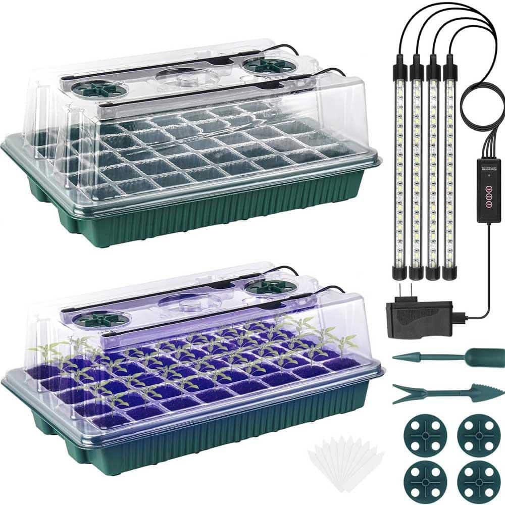 Phewnyzo 80 Cells Seed Starter Tray Kit with Adjustable Grow Light and Humidity Dome for Indoor ...